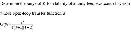 Determine the range of K for stability of a unity feedback control system whose open-loop ...