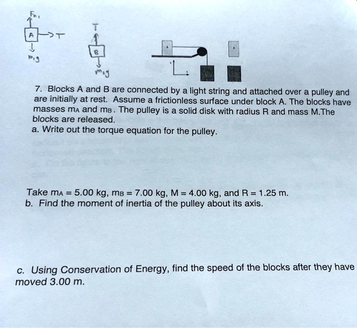 SOLVED: Blocks A and B are connected by a light string and attached over a pulley and are ...