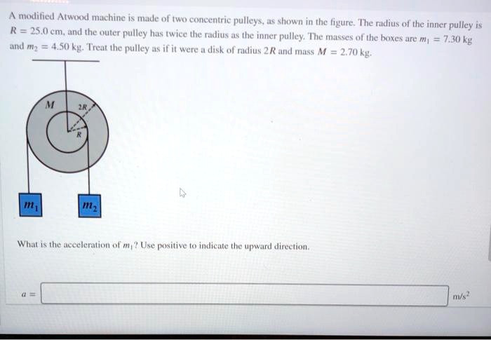 modlified atwood machine is made of two concentric pulleys us shown ...