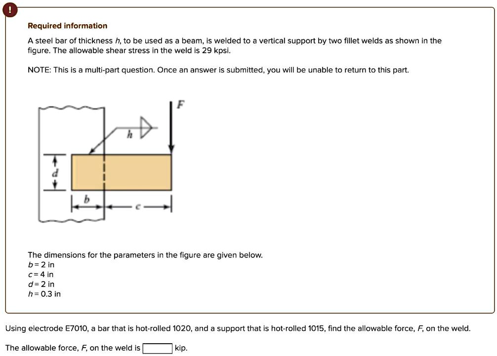 SOLVED: Required information: A steel bar of thickness h, to be used as ...