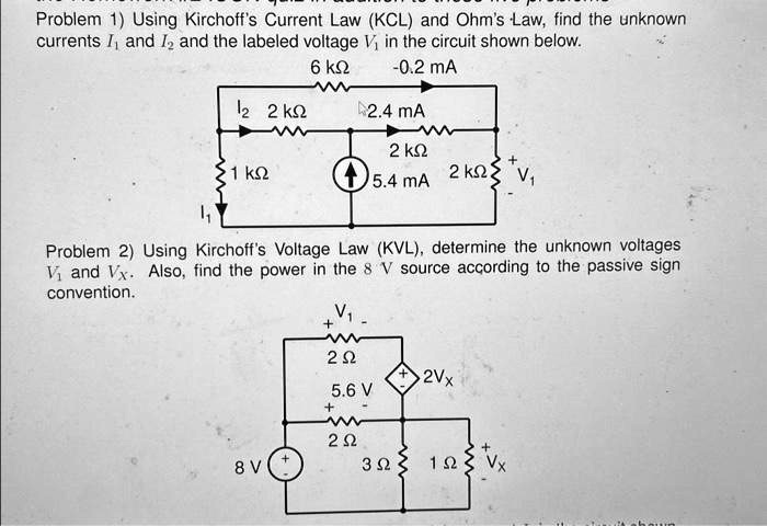 SOLVED: Texts: Problem 1: Using Kirchhoff's Current Law (KCL) and Ohm's Law, find the unknown ...