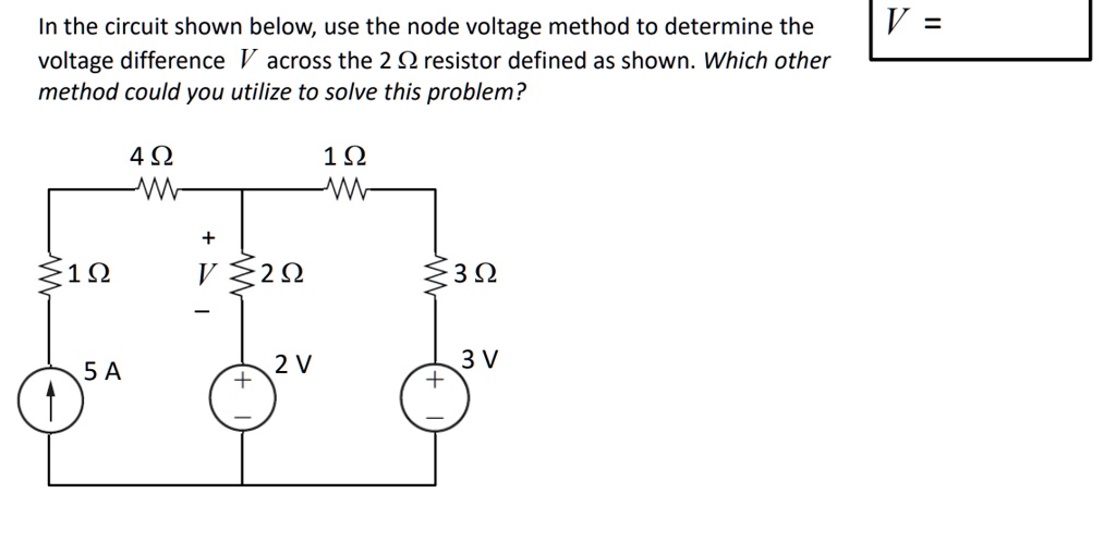 In the circuit shown below, use the node voltage method to determine the voltage difference V ...