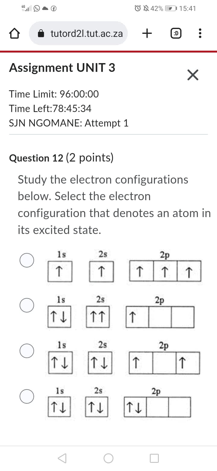 Assignment UNIT 3 Time Limit: 96:00:00 Time Left:78:45:34 SJN NGOMANE: Attempt 1 Question 12 (2 ...