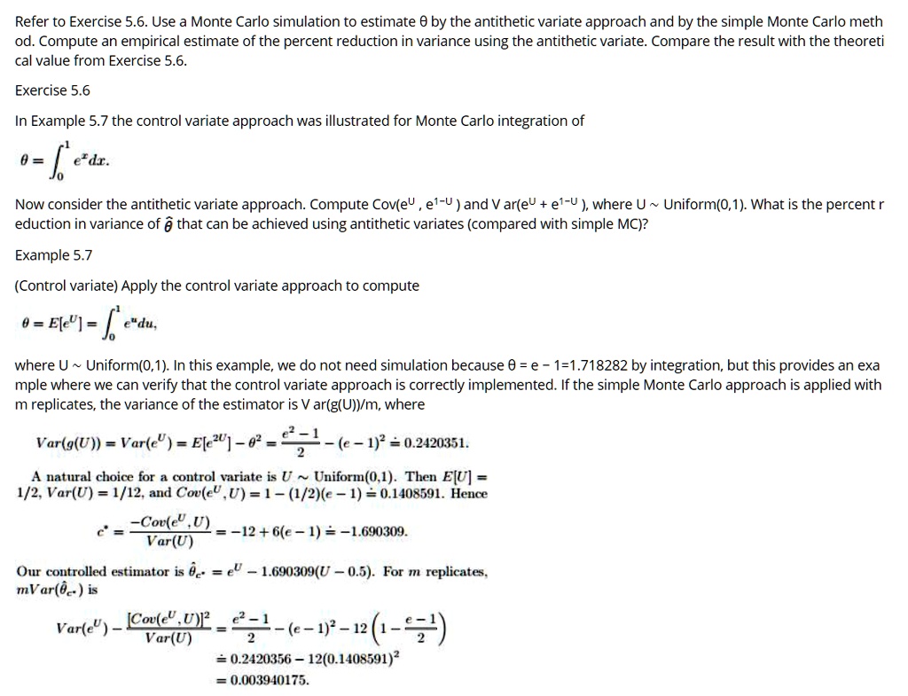 Refer To Exercise 56 Use Monte Carlo Simulation To Estimate By The
