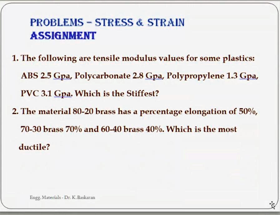 PROBLEMS - STRESS STRAIN ASSIGNMENT 1. The following are tensile ...