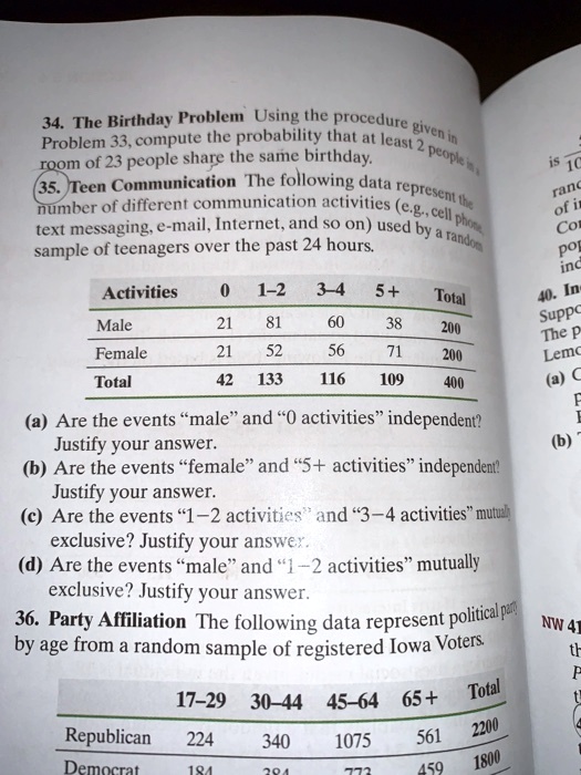 SOLVED: 34. The Birthday Problem Using the procedure Problem 33,compute ...