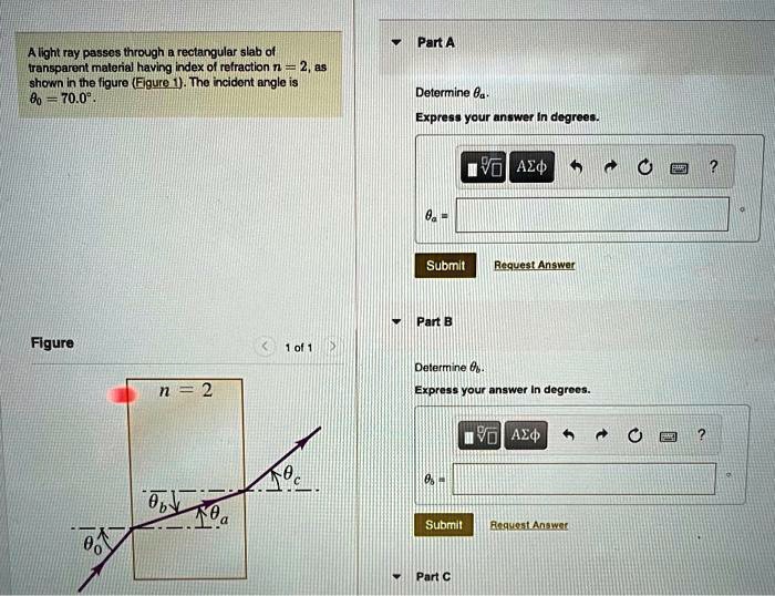 SOLVED: A light ray passes through a rectangular slab of transparent ...