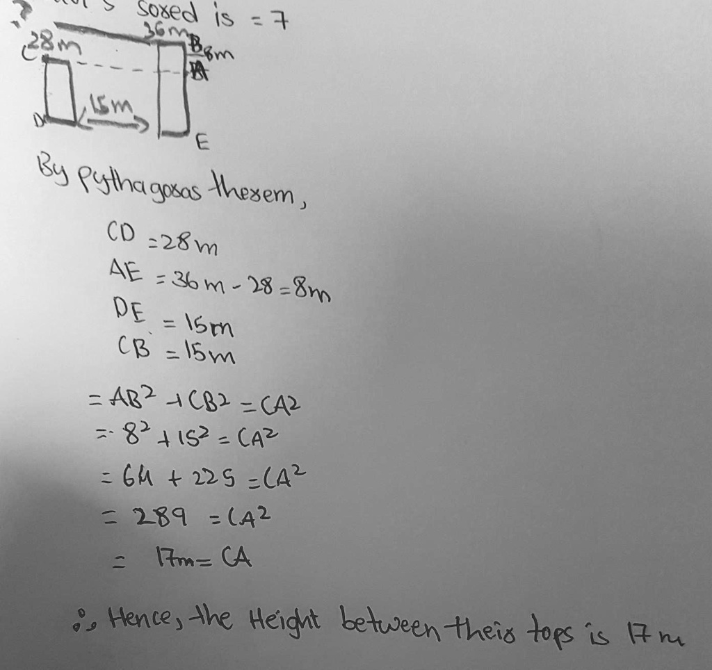 SOLVED: 'Two towers of height 28m and 36m are built at a distance of ...