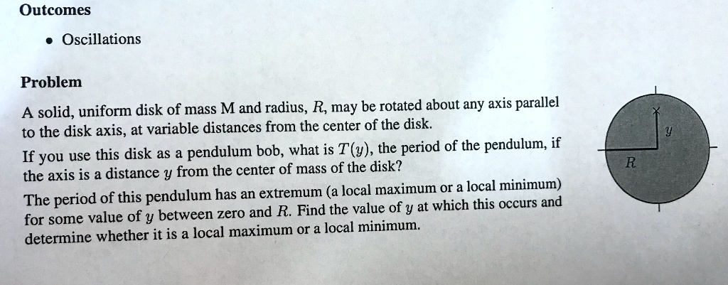 Outcomes * Oscillations Problem A solid, uniform disk of mass M and radius, R, may be rotated ...