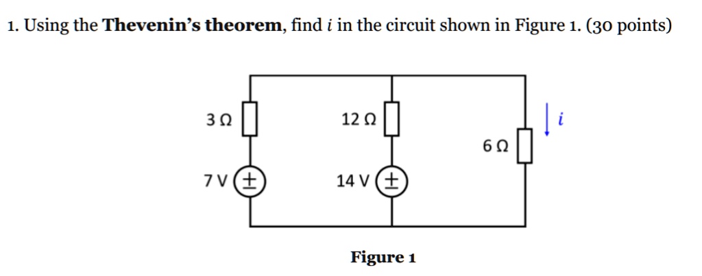 SOLVED: 1. Using the Thevenin's theorem, find i in the circuit shown in Figure 1. (30 points) 30 ...