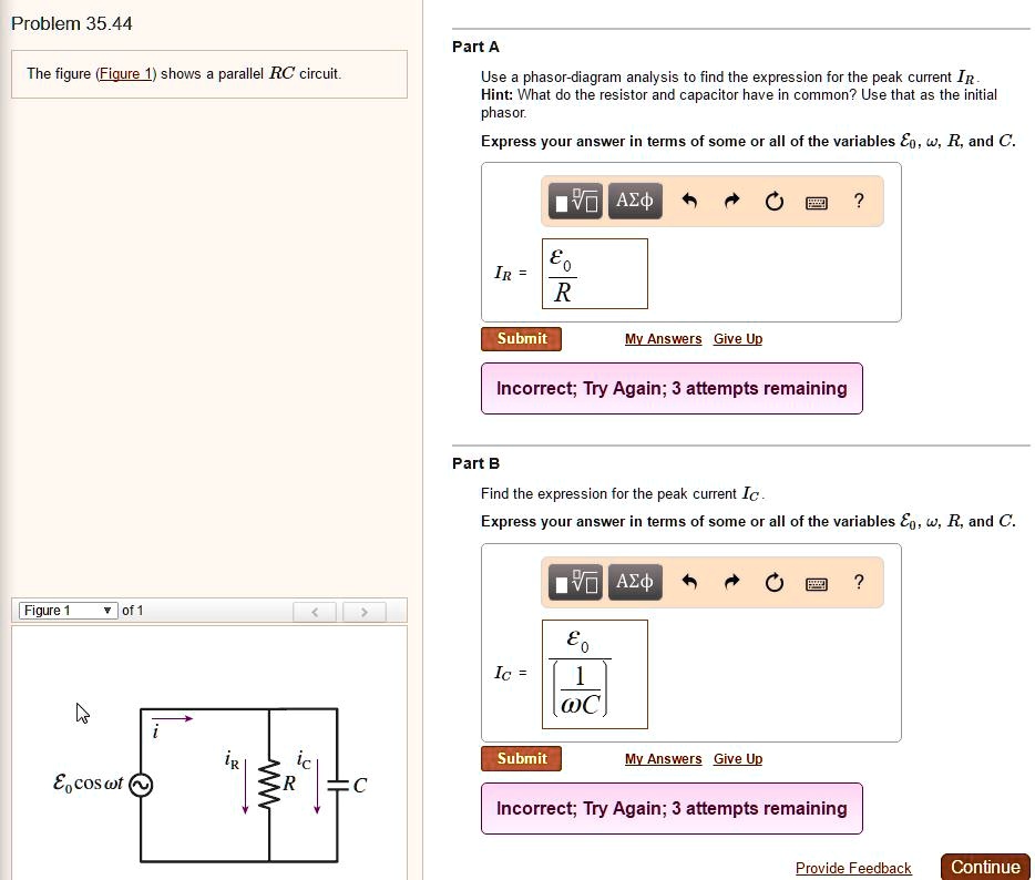 Problem 35.44 The figure (Figure 1) shows a parallel RC circuit. Figure ...