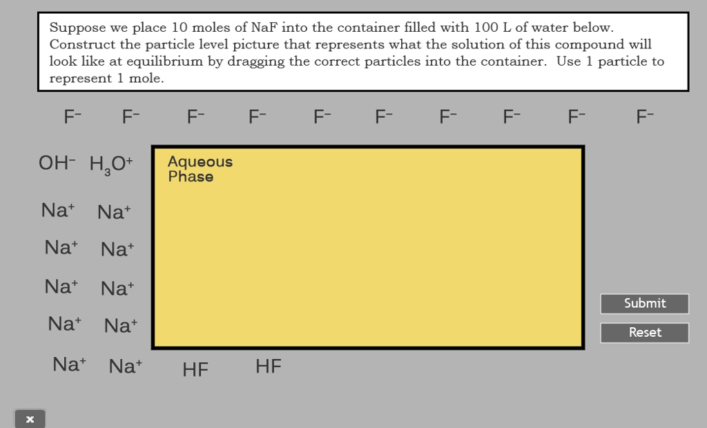 SOLVED: Suppose we place 10 moles of NaF into the container filled with ...
