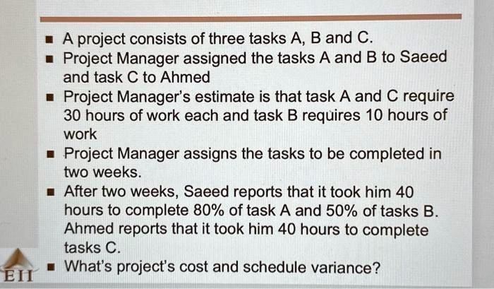 ? A project consists of three tasks A, B and C. ? Project Manager ...