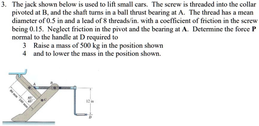 3. The jack shown below is used to lift small cars. The screw is ...