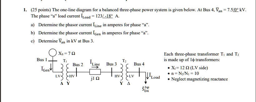 SOLVED: The one-line diagram for a balanced three-phase power system is ...
