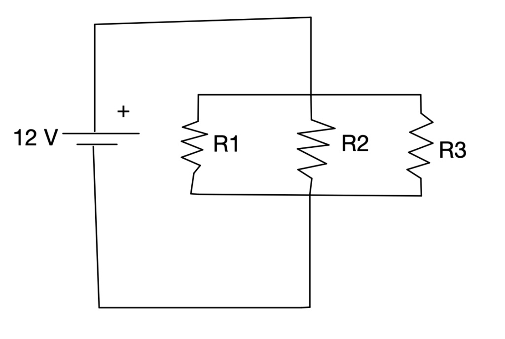 1 three resistors r14 r26 r312 are connected in series with a 12v ...