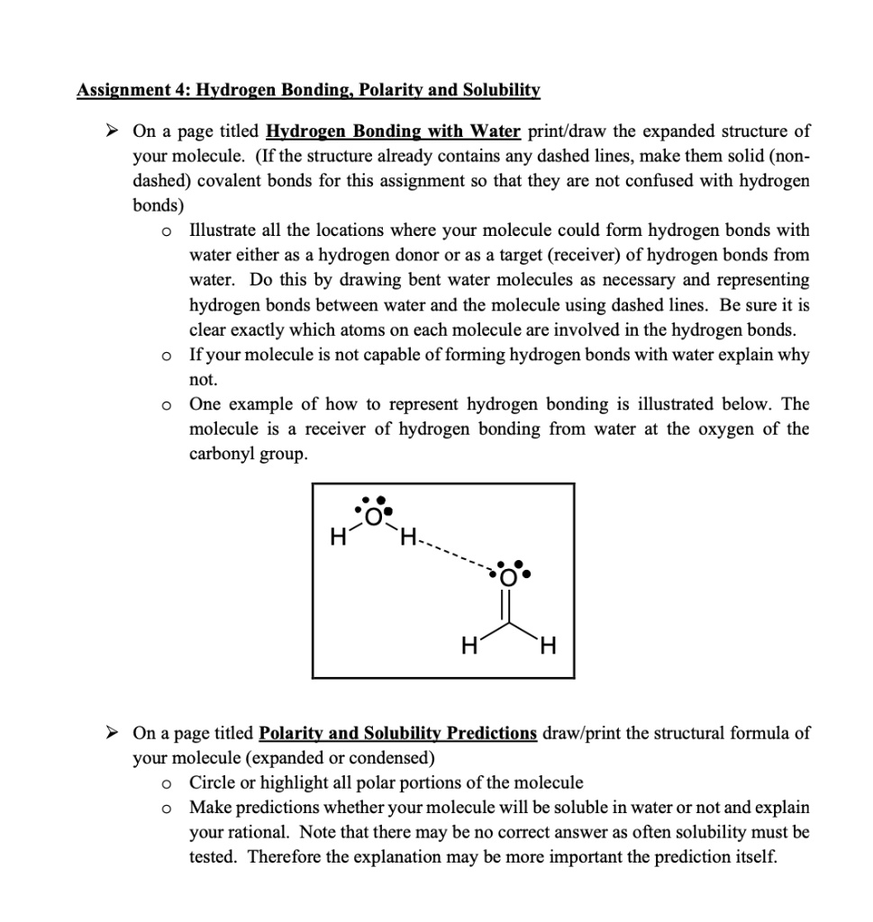 Assignment 4: Hydrogen Bonding, Polarity and Solubility ? On a page ...