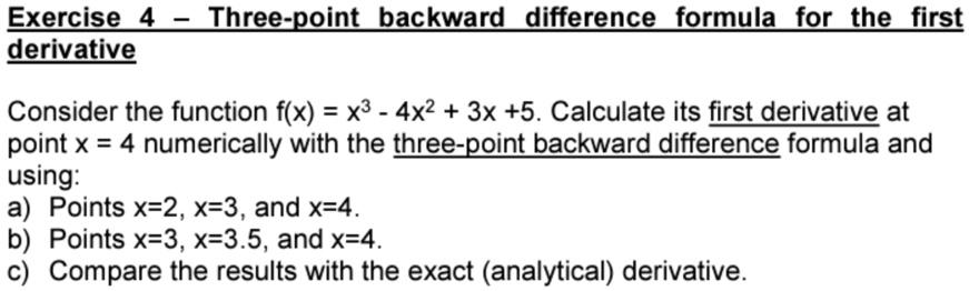 exercise derivative three point backward difference formula for the ...