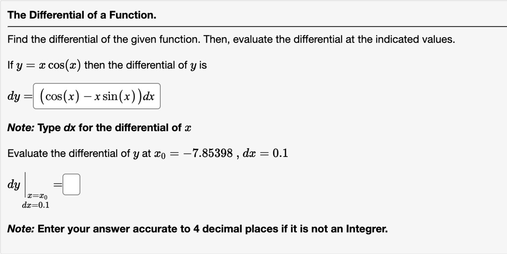 the differential of a function find the differential of the given ...