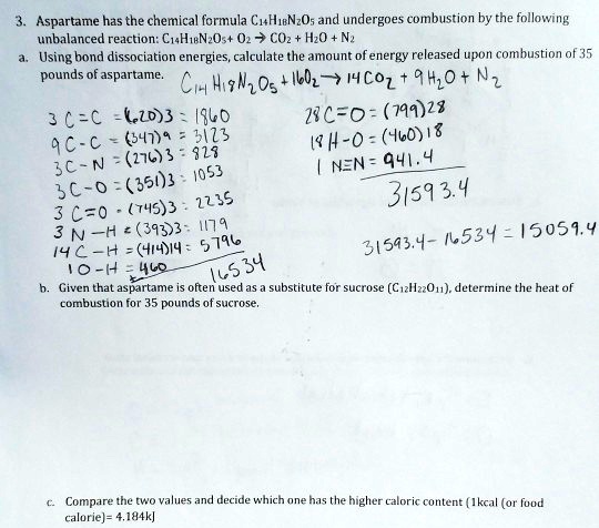 SOLVED: 3. Aspartame has the chemical formula C1HuNzOs and undergoes ...