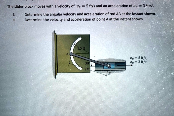 SOLVED: The slider block moves with a velocity of g = 5 ft/s and an acceleration of a = 3 ft/s^2 ...