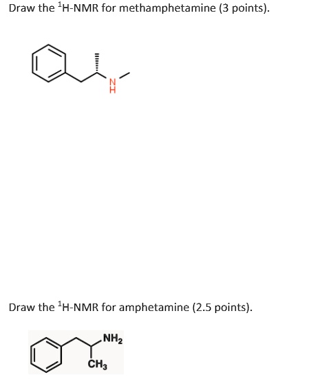 SOLVED: Draw the IH-NMR for methamphetamine (3 points) Draw the IH-NMR ...