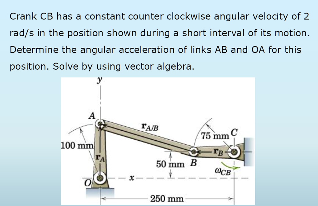 SOLVED: Please provide a detailed explanation. Crank CB has a constant counter clockwise angular ...