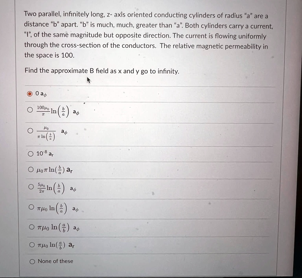 Two parallel, infinitely long, z- axis oriented conducting cylinders of ...