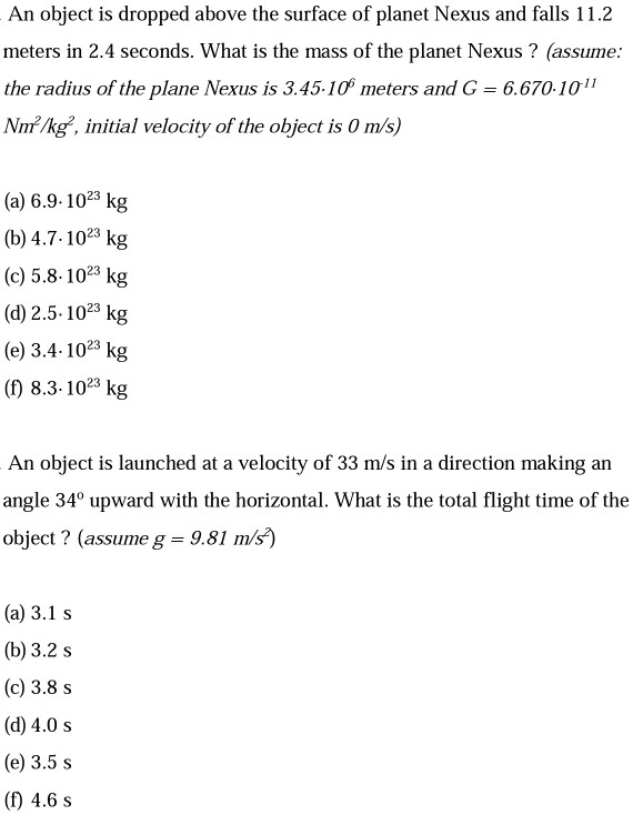 An object is dropped above the surface of planet Nexus and falls 11.2 ...