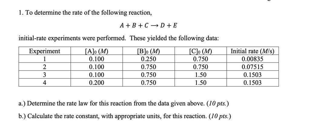 1 to determine the rate of the following reaction abc de initial rate ...