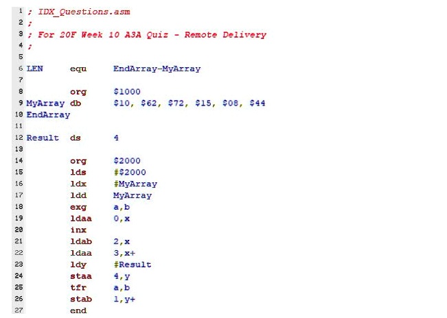 SOLVED: After the execution of ldab 2,x, what HEX value is in X? After ...