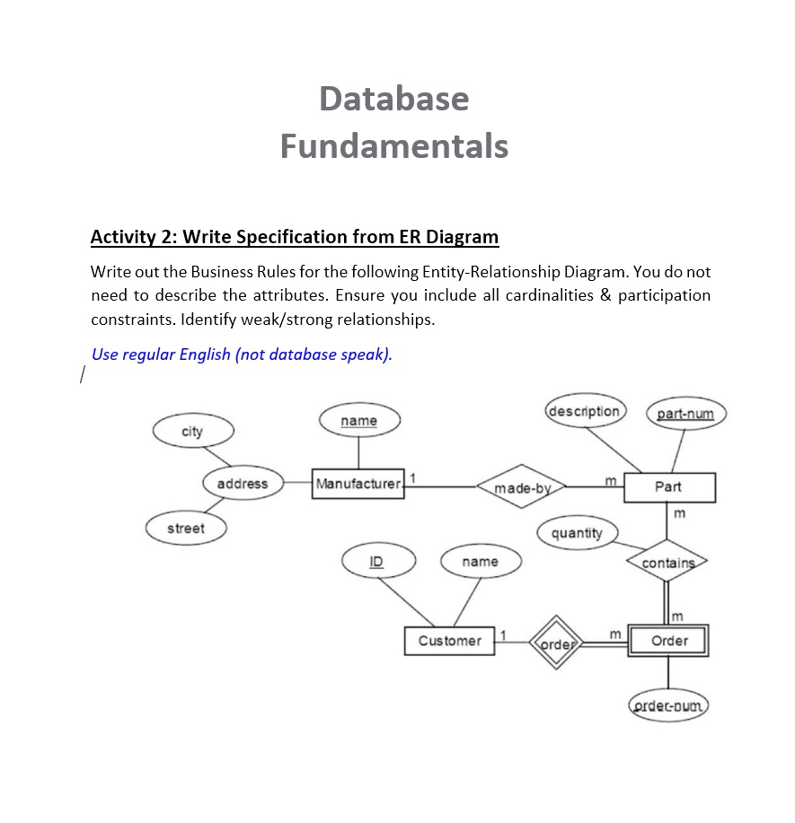 SOLVED: Text: Database Fundamentals Activity 2: Write Specification ... SOLVED: Text: Database Fundamentals Activity 2: Write Specification ...