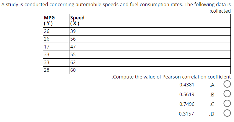 A study is conducted concerning automobile speeds and fuel consumption ...