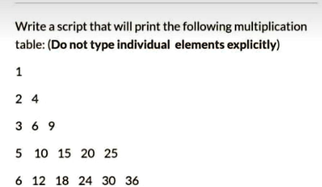 write a script that will print the following multiplication table do ...