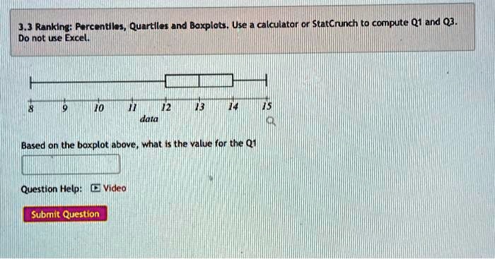 SOLVED: 3.3 Ranking: Percentiles, Quartiles, and Boxplots. Use a calculator or StatCrunch to ...