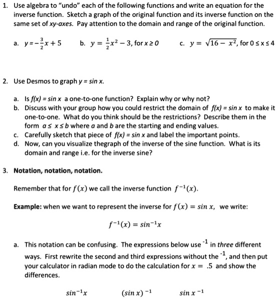 use algebra to undo each of the following functions and write an ...
