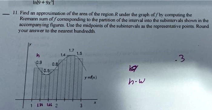 1n/9+9x1 1 1.Find an approximation of the area of the region R under the graph of f by computing ...