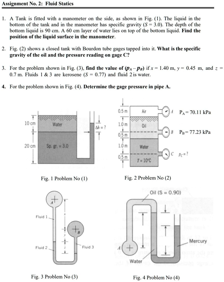 SOLVED: Assignment No.2: Fluid Statics 1. A tank is fitted with a manometer on the side, as ...