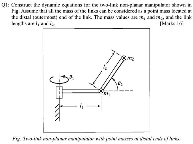 SOLVED: Construct the dynamic equations for the two-link non-planar manipulator shown in Fig ...