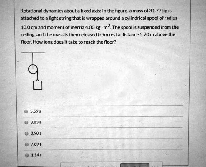 SOLVED: Rotational dynamics about a fixed axis: In the figure, a mass ...