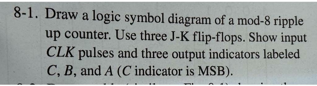 8 1 Draw A Logic Symbol Diagram Of A Mod 8 Ripple Up Counter Use Three J K Flip Flops Show