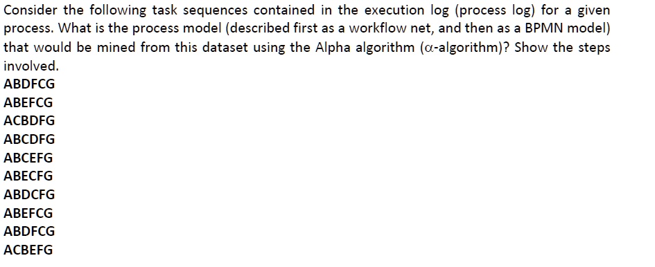 Solved Consider The Following Task Sequences Contained In The Execution Log Process Log For A