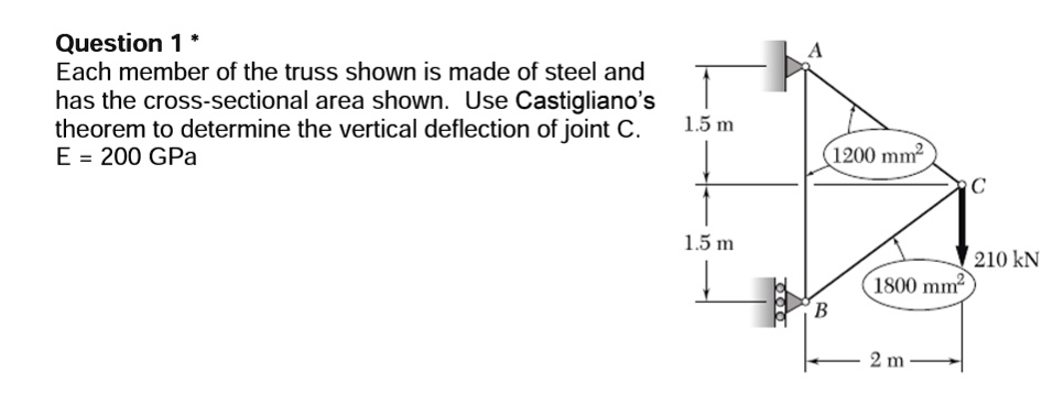 SOLVED: Question 1: Each member of the truss shown is made of steel and has the cross-sectional ...