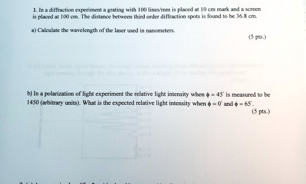 1 in a diffraction experiment a grating with 100 linesmm is placed at 0 cm mark and a screen is ...