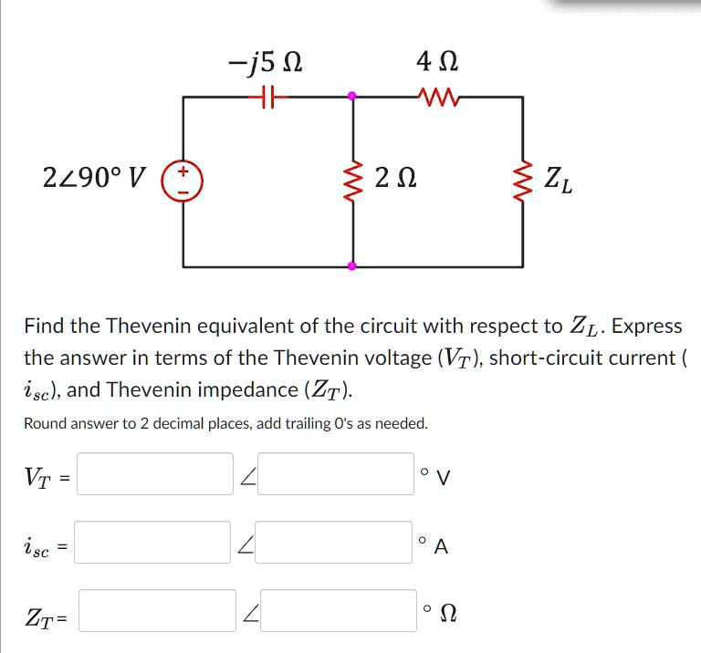SOLVED: j5 40 W 290 V 20 Find the Thevenin equivalent of the circuit with respect to Zt. Express ...