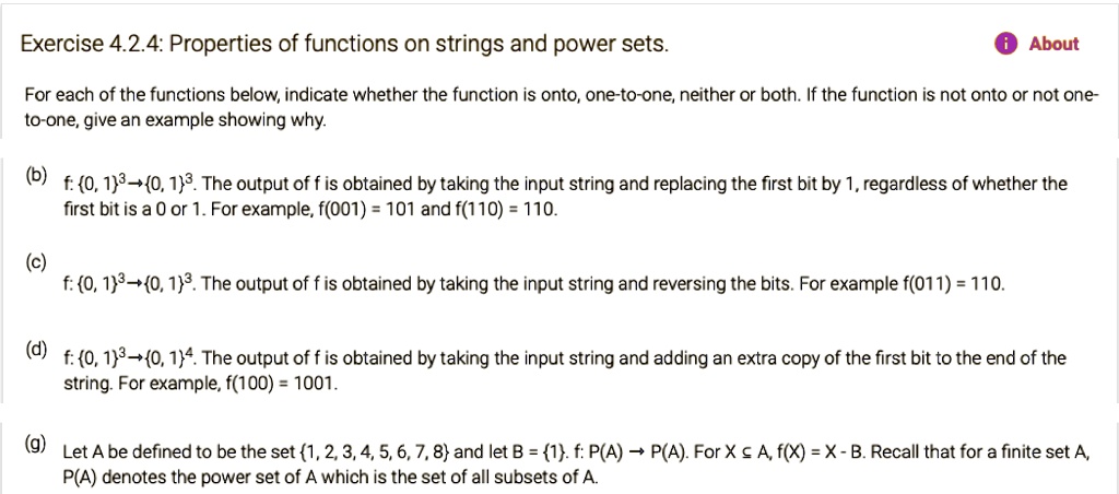 Solved Exercise 424 Properties Of Functions On Strings And Power Sets About For Each Of The