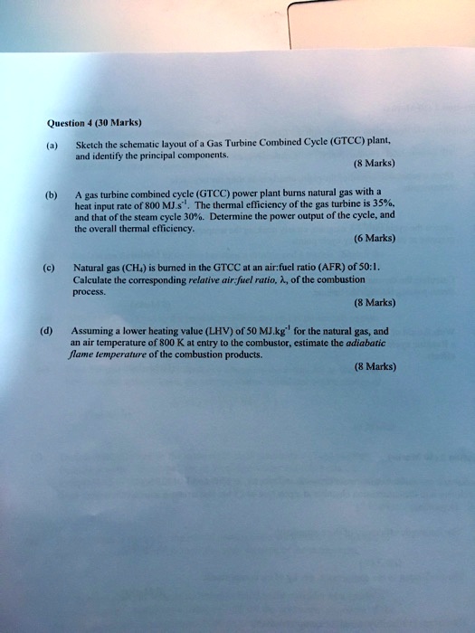 SOLVED: Question 4 (30 Marks (a) Sketch the schematic layout of a Gas ...