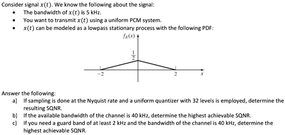 Consider signal x(t). We know the following about the signal: * The bandwidth of x(t) is 5 kHz ...