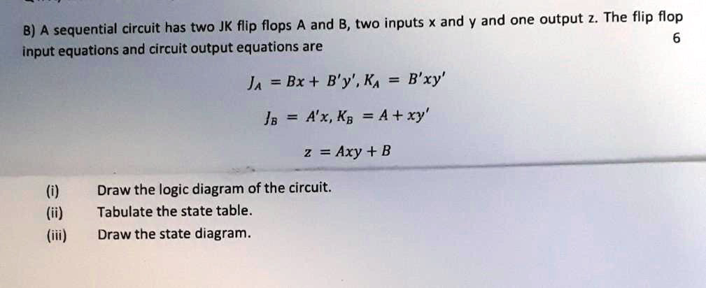 B) A sequential circuit has two JK flip flops A and B, two inputs x and ...