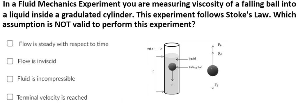 In a Fluid Mechanics Experiment, you are measuring the viscosity of a ...